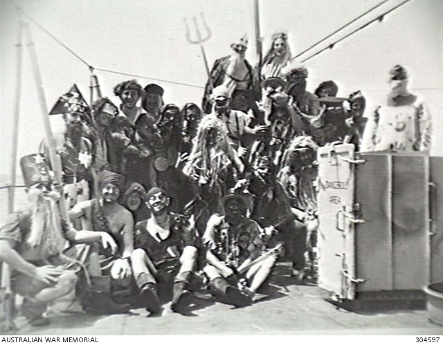 CROSSING THE LINE CEREMONY ON BOARD THE DESTROYER HMAS BATAAN. GROUP ...