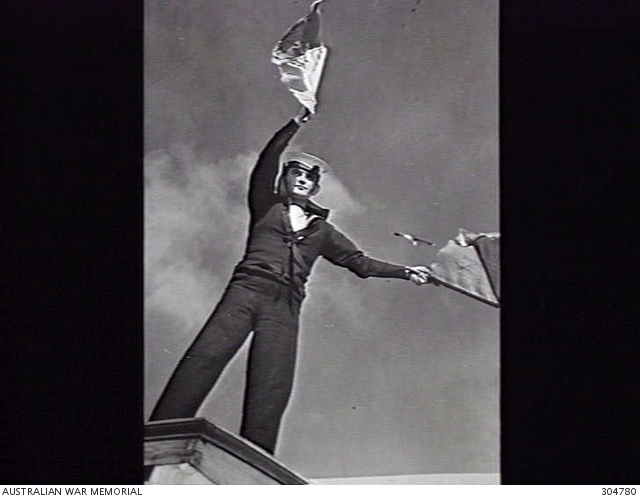 C.1939. AN RAN SAILOR SIGNALLING BY HAND SEMAPHORE. (NAVAL HISTORICAL ...