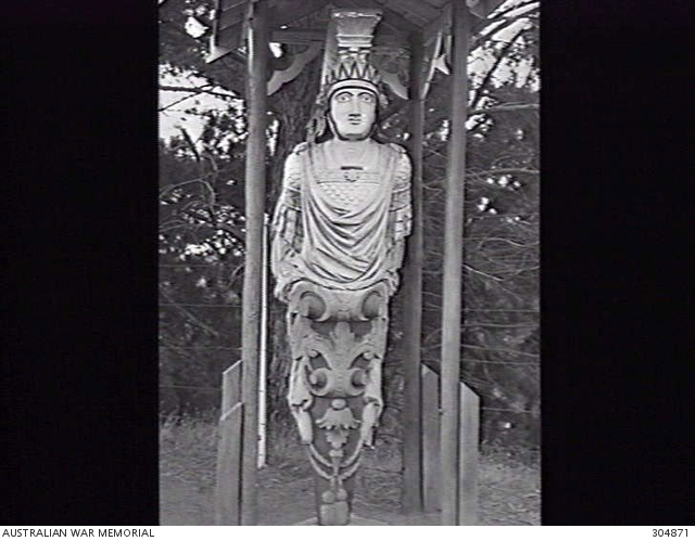HMAS CERBERUS, FLINDERS NAVAL DEPOT, VIC. C.1953. THE FIGUREHEAD FROM ...