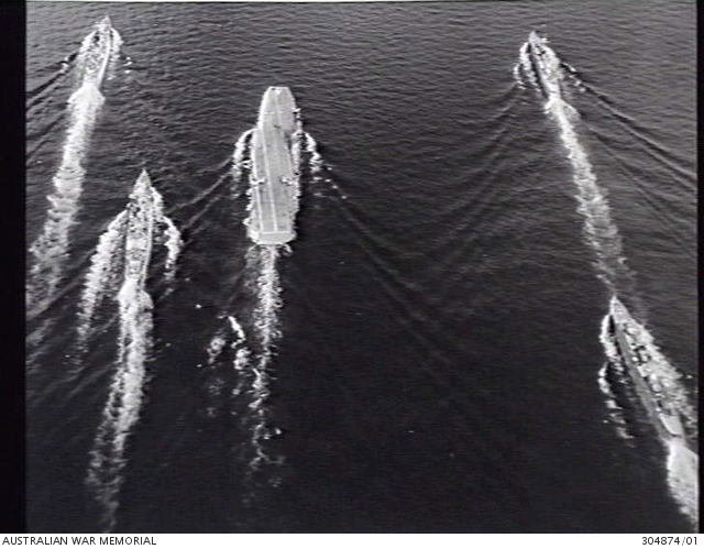 C.1956. SHIPS OF THE RAN STEAM IN FORMATION IN FAR EASTERN WATERS. LEFT ...