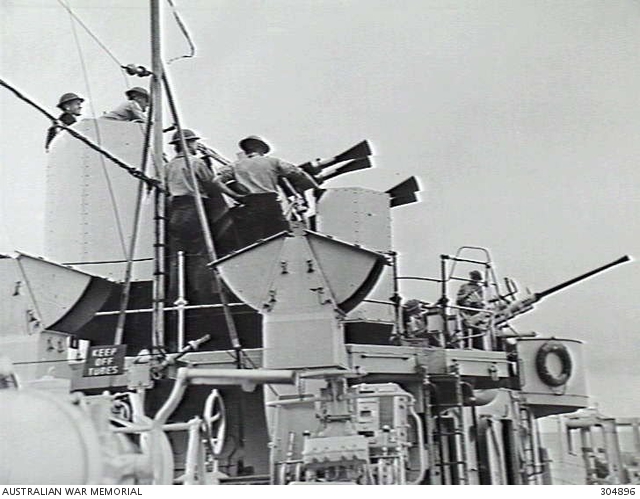 C.1950. PRACTICE FIRING OF 40 MM BOFORS AA GUN (RIGHT) AND THE ...