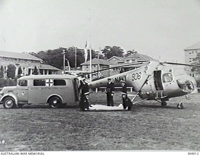 HMAS PENGUIN, BALMORAL, NSW. 1954-07-27. SICK BERTH ATTENDANTS TRANSFER ...