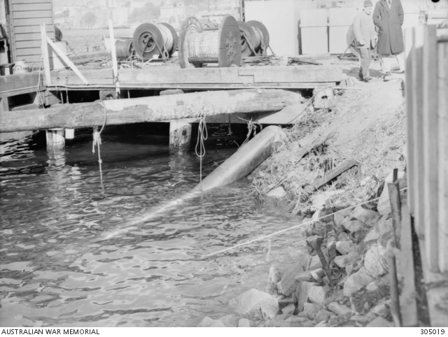 SYDNEY, NSW. 1942-06-10. THE SPENT 17.7 INCH TORPEDO, EITHER TYPE 96 OR ...