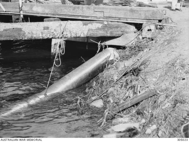 SYDNEY, NSW. 1942-06-10. THE SPENT 17.7 INCH TORPEDO, EITHER TYPE 96 OR ...