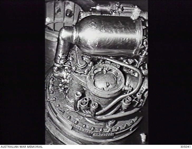 SYDNEY, NSW. 1942-06-10. DETAIL VIEW OF THE ENGINE OF TORPEDO NO 34 ...