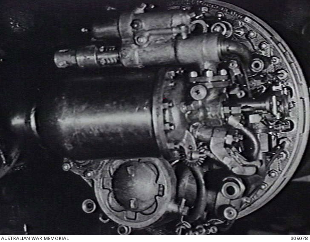 SYDNEY, NSW. 1942-06-10. DETAIL VIEW OF THE FRONT OF THE ENGINE OF ...