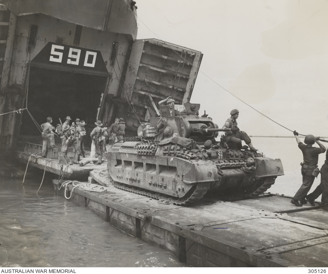 LINGKAS, TARAKAN ISLAND, BORNEO. 1945-05-01. A TANK, INFANTRY, MARK II ...