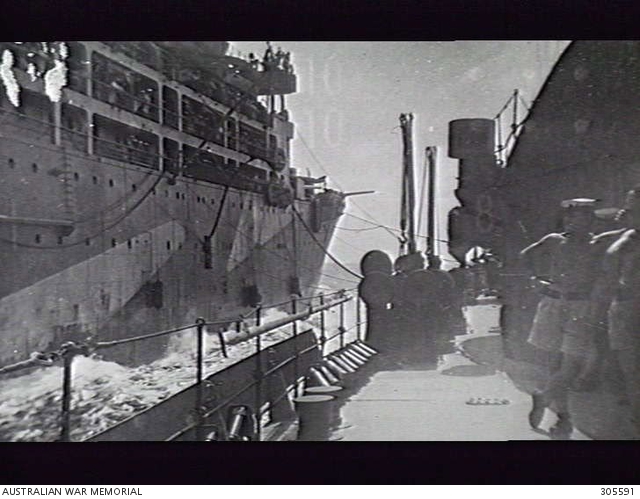 1943. THE DESTROYER HMAS QUIBERON FUELLING AT SEA FROM THE ARMED ...