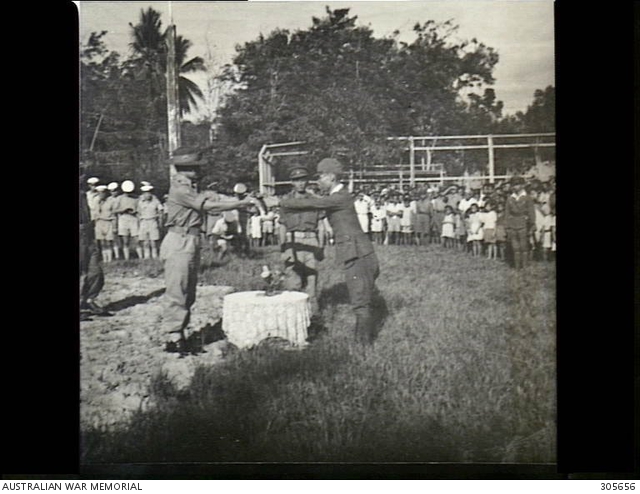 POSO, CELEBES. 1945-11. MAJOR WILSON OF THE SURVEILLANCE PARTY, SOELA ...