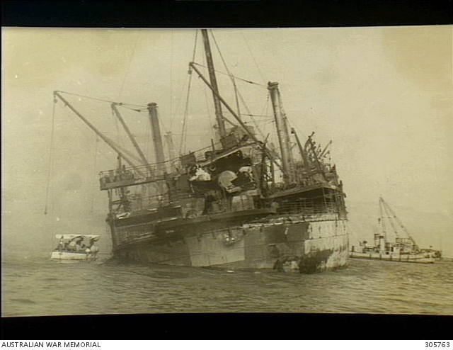 SUEZ BAY. 1941-07-14. STERN VIEW OF THE BRITISH TRANSPORT GEORGIC ...