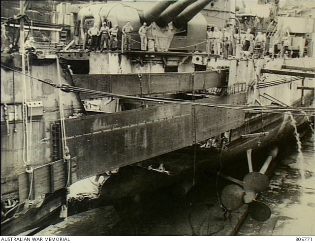 COCKATOO ISLAND DOCKYARD, SYDNEY, NSW. 1942-12. THE ALMOST SEVERED ...