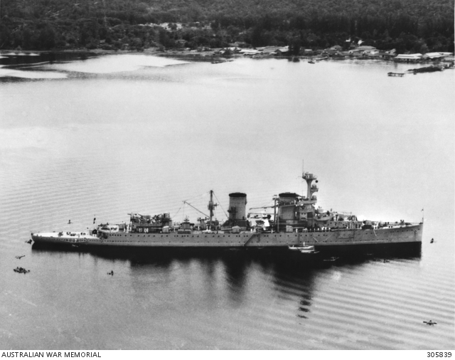 1941-02-05. AERIAL VIEW STARBOARD SIDE VIEW OF THE DUTCH CRUISER JAVA ...