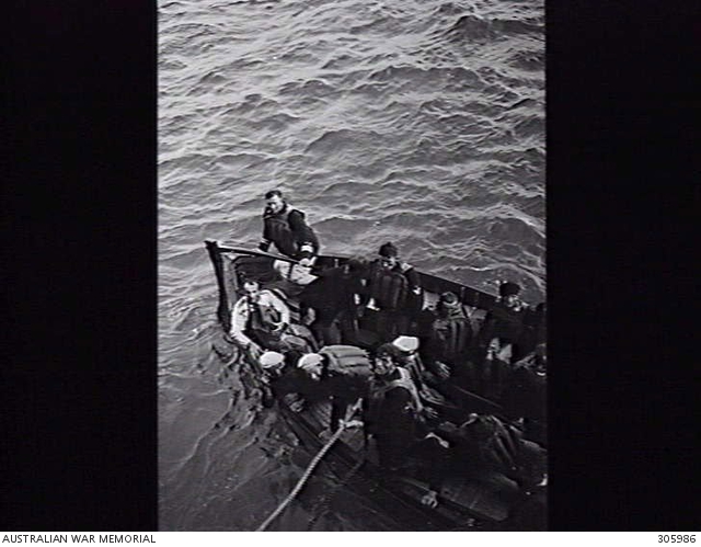 One of the lifeboats from the British merchant ship Centaur alongside ...