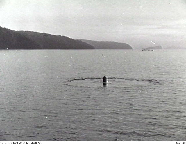 PITTWATER, NSW. A TORPEDO UNDER TEST ON THE RAN TORPEDO RANGE AWAITS ...