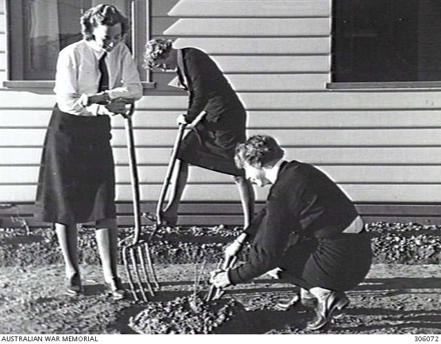Informal outdoor portrait of three members of the Women’s Royal ...