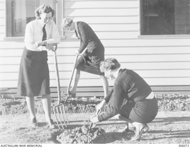 Informal outdoor portrait of three members of the Women’s Royal ...