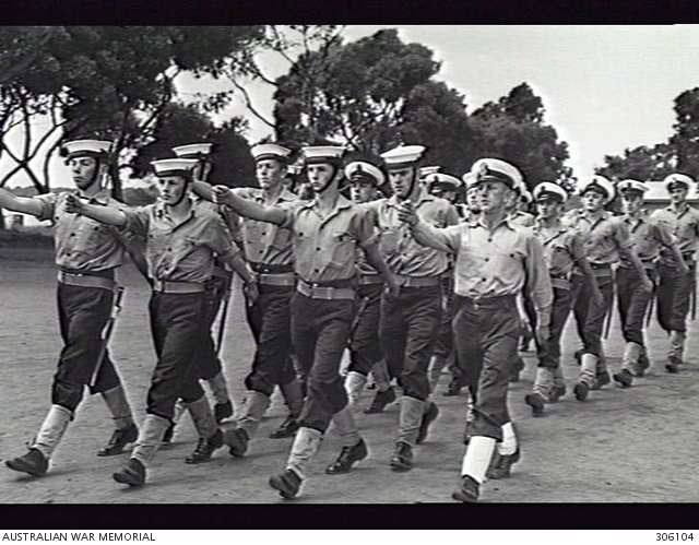 HMAS CERBERUS, FLINDERS NAVAL DEPOT, VIC. C.1955. RAN RECRUITS AT ...
