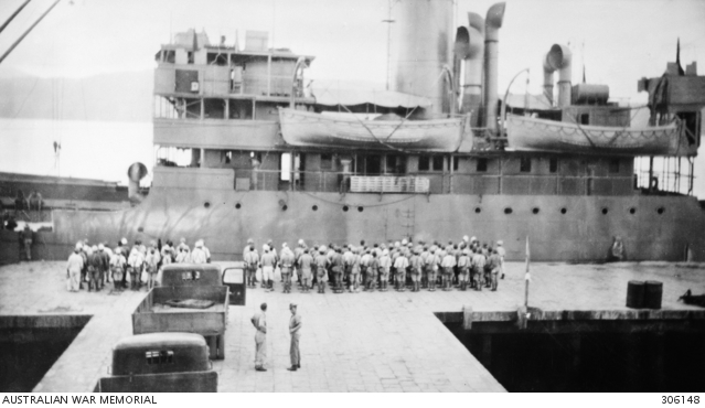 AMBON, NETHERLANDS EAST INDIES. 1945-10. JAPANESE MARINES FORMED UP ON ...
