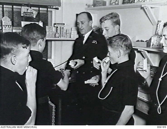 HMAS CERBERUS, FLINDERS NAVAL DEPOT, VIC. C.1955. CADET MIDSHIPMEN FROM ...