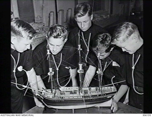 HMAS CERBERUS, FLINDERS NAVAL DEPOT, VIC. C.1955. CADET MIDSHIPMEN AT ...