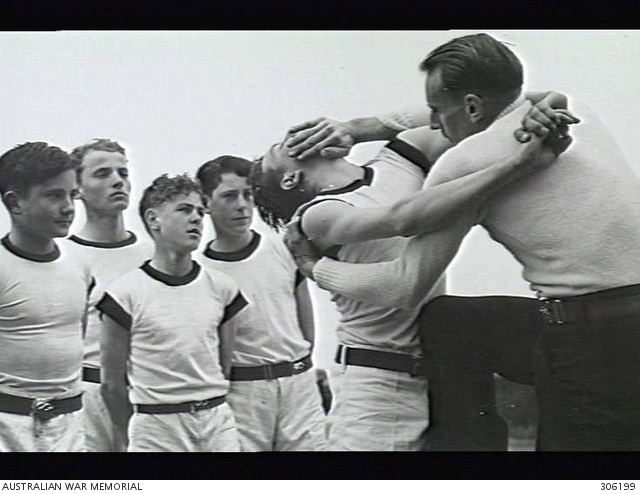 HMAS CERBERUS, FLINDERS NAVAL DEPOT, VIC. C.1950. CADET MIDSHIPMEN AT ...