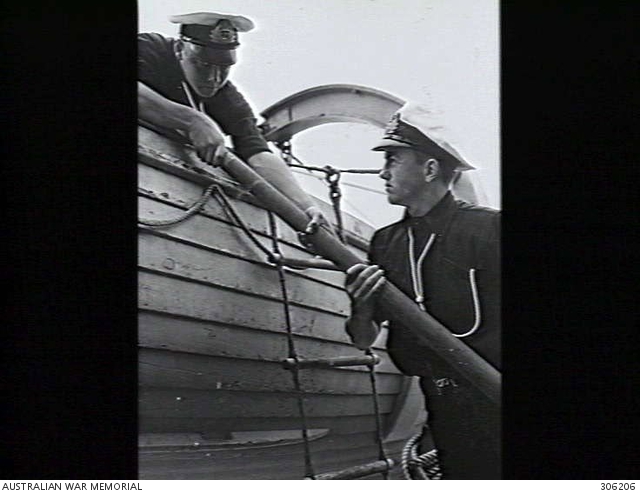 HMAS CERBERUS, FLINDERS NAVAL DEPOT, VIC. C.1950. CADET MIDSHIPMEN AT ...