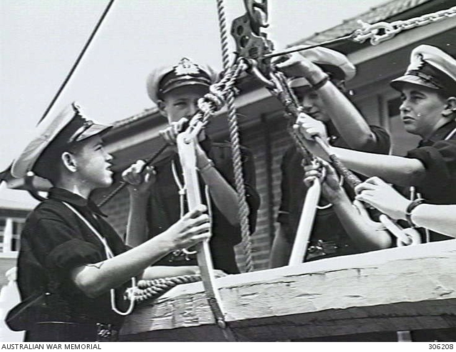HMAS CERBERUS, FLINDERS NAVAL DEPOT, VIC. C.1950. CADET MIDSHIPMEN AT ...