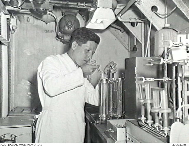 MELBOURNE, VIC. 1959-07-13. ON BOARD THE SURVEY VESSEL HMAS DIAMANTINA ...