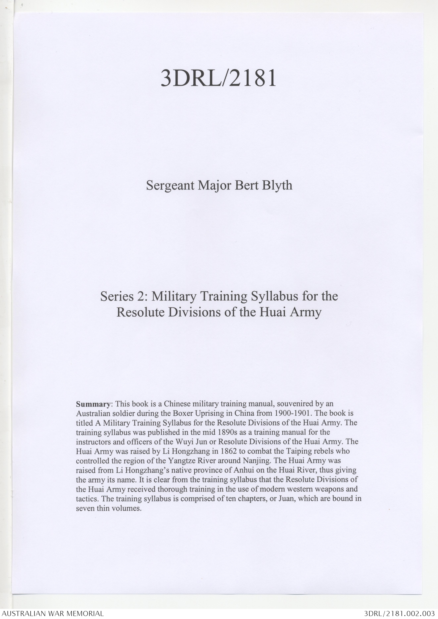 Blyth, Bert (Sergeant Major) - Military Training Syllabus for the ...