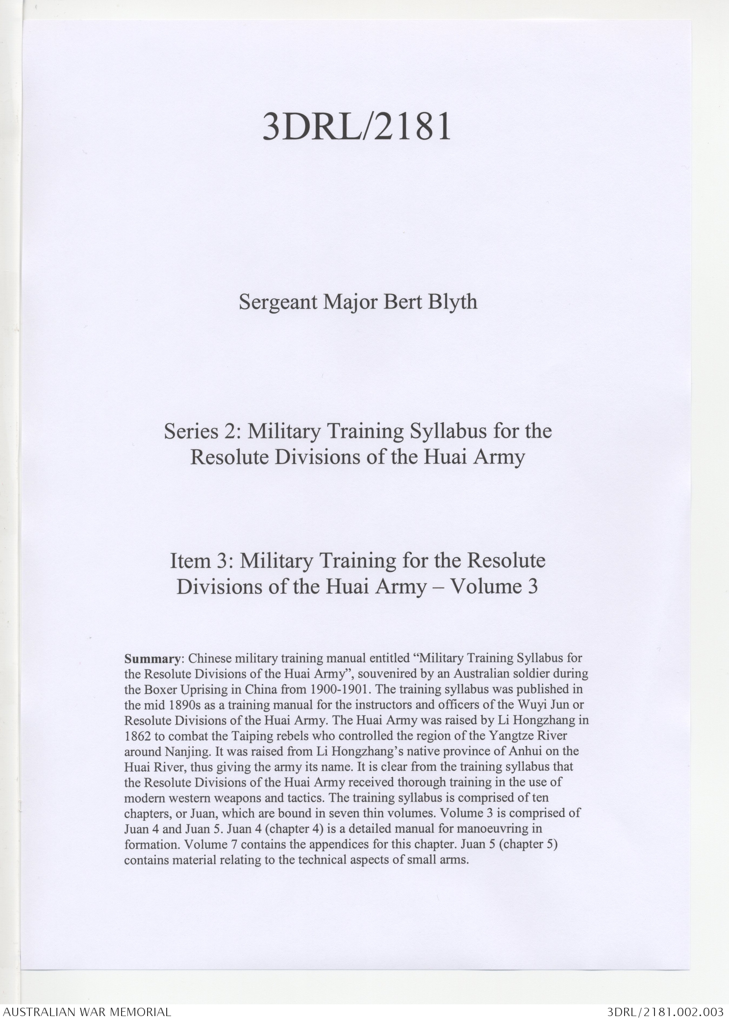 Blyth, Bert (Sergeant Major) - Military Training Syllabus for the ...