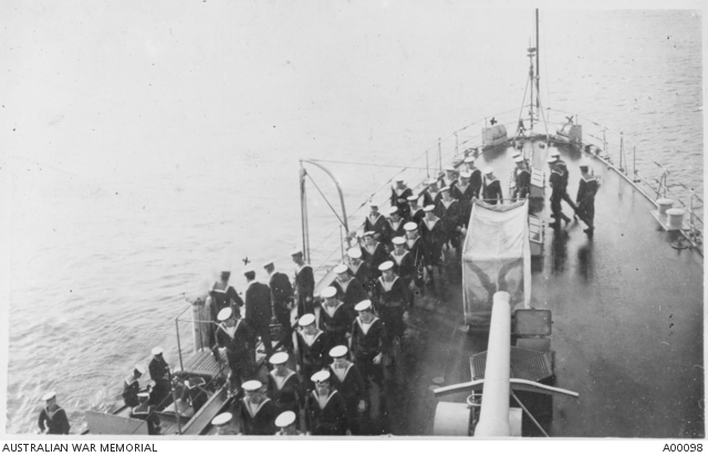 Band and Ship's Company of HMAS Brisbane going ashore in Sydney for a ...
