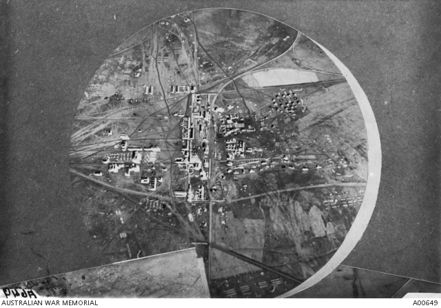 Copy of a photo mosaic of an aerial view of Deraa showing a German ...