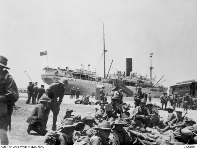 Men of the 3rd Australian Light Horse Regiment waiting to embark on ...