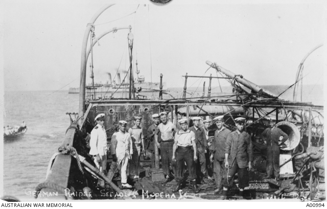 Men of HMAS Encounter on board the damaged German raider Seeadler. HMAS ...