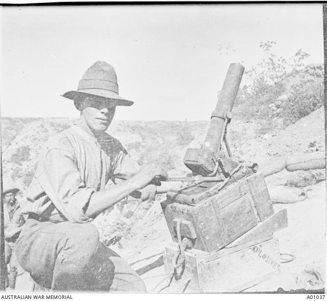 Sergeant White, who was later killed, with a Garland Bomb Thrower ...