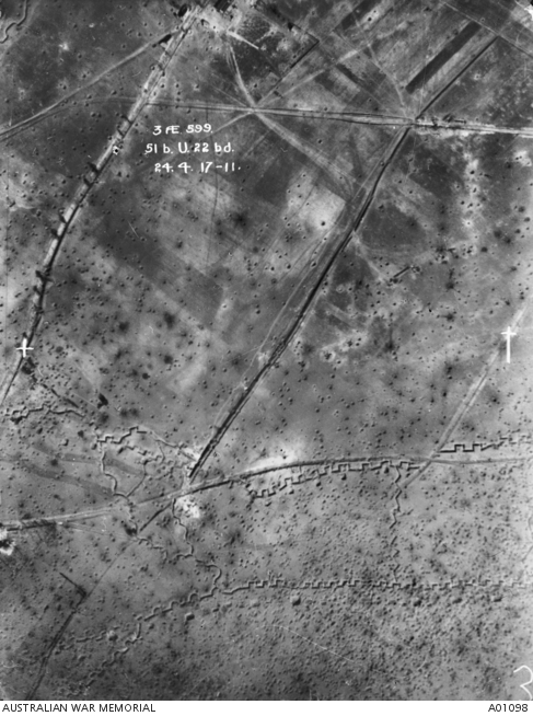 An aerial view of Bullecourt sector, showing part of the Hindenburg ...
