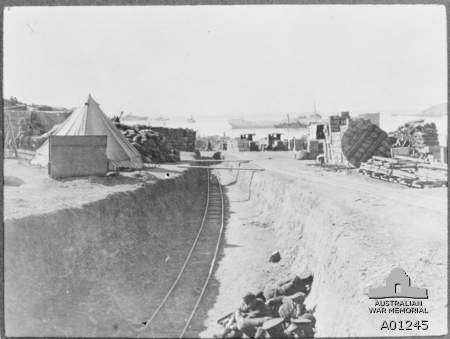 West Beach end of the completed sunken road and rail line at Suvla Bay ...