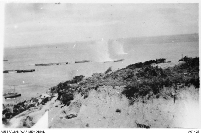 Two shells from Turkish guns bursting in water off Anzac during ...