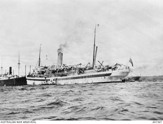 The Australian hospital ship Kyarra carrying AMC personnel and ...