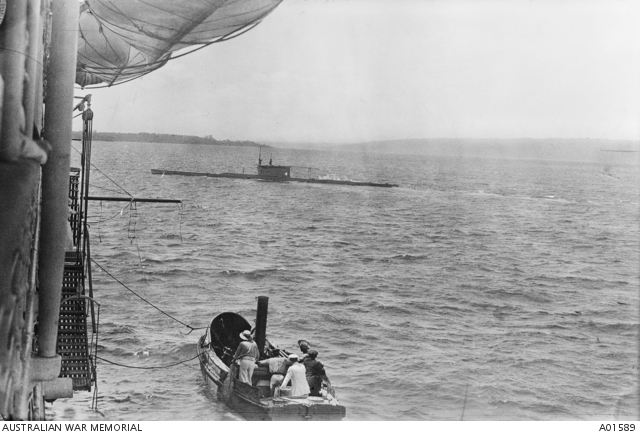 View of the Australian submarine AE2 in Rabaul Harbour taken from an ...