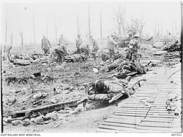 Australian and enemy wounded awaiting medical attention at the Advanced ...