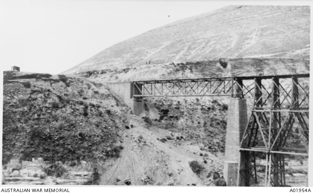 Panorama of a bridge built over the Yarmuk River, near Semakh, on the ...
