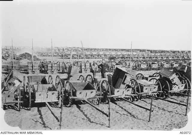 Spare limbers, wagons and other rolling stock in line at Kantara before ...