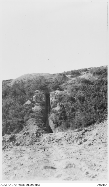 View of the trench cutting across Allah Gully connecting the two halves ...