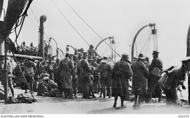 View taken on the boat deck of the British transport ship HMAT Ballarat ...