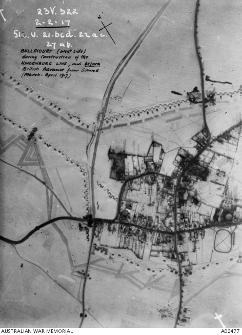 An aerial view of the west side of Bullecourt, during the construction ...