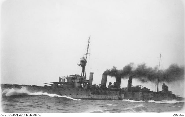 Port side view of HMAS Sydney at full speed in the North Sea. Other ...