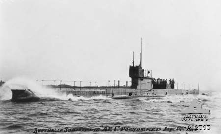 Port side view of the Royal Australian Naval submarine AE1, which was ...