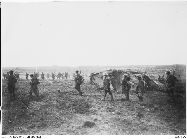 The taking of Vimy Ridge. Members of the Canadian Army advancing with a ...