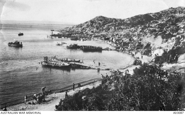 A view of Anzac Cove showing Ari Burnu, Suvla Bay and the Salt Lake in ...